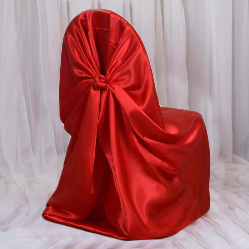 Satin Self-Tie Universal Chair Cover Red | TableclothsFactory