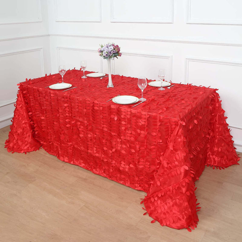 Leaf Taffeta Tablecloth 90"x156" Red | TableclothsFactory