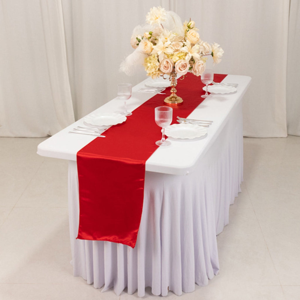 Lamour Satin Table Runner 12"x108" Red | TableclothsFactory