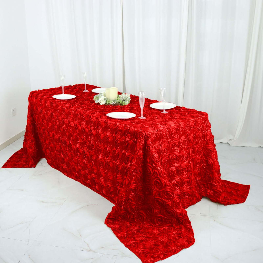 Rosette Tablecloth 90"x132" Red | TableclothsFactory