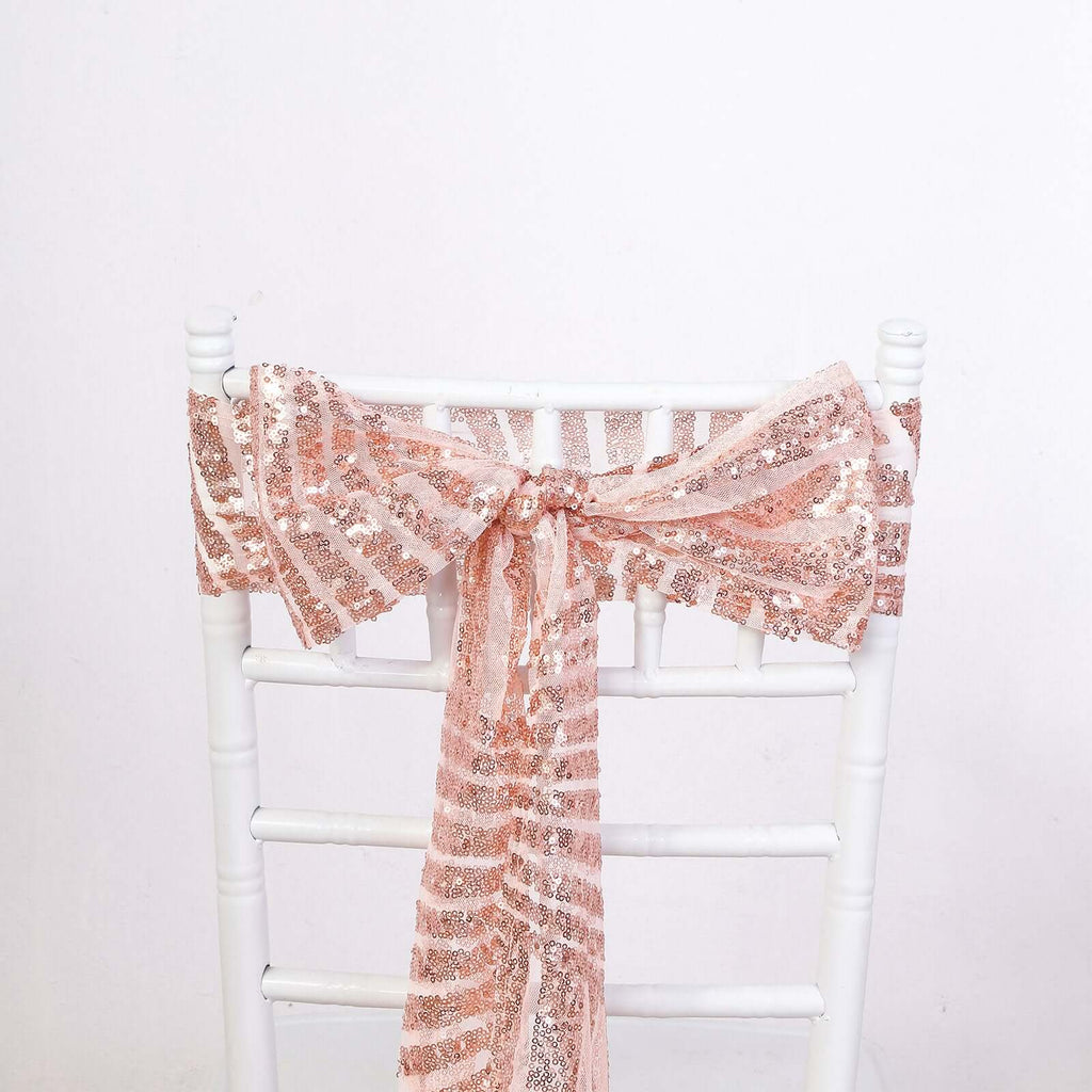 Sequin Chair Sashes 6"x88" Rose Gold | TableclothsFactory