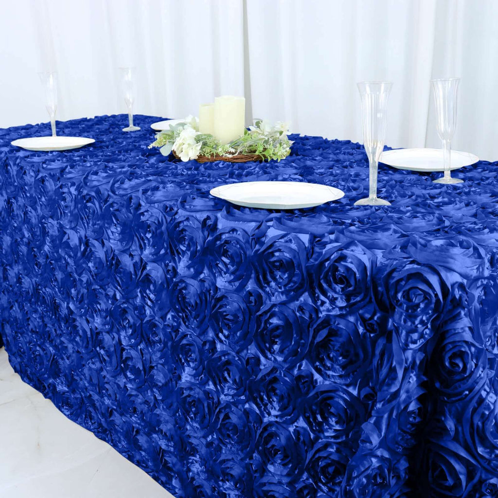 Rosette Satin Tablecloth 90"x132" Royal Blue | TableclothsFactory