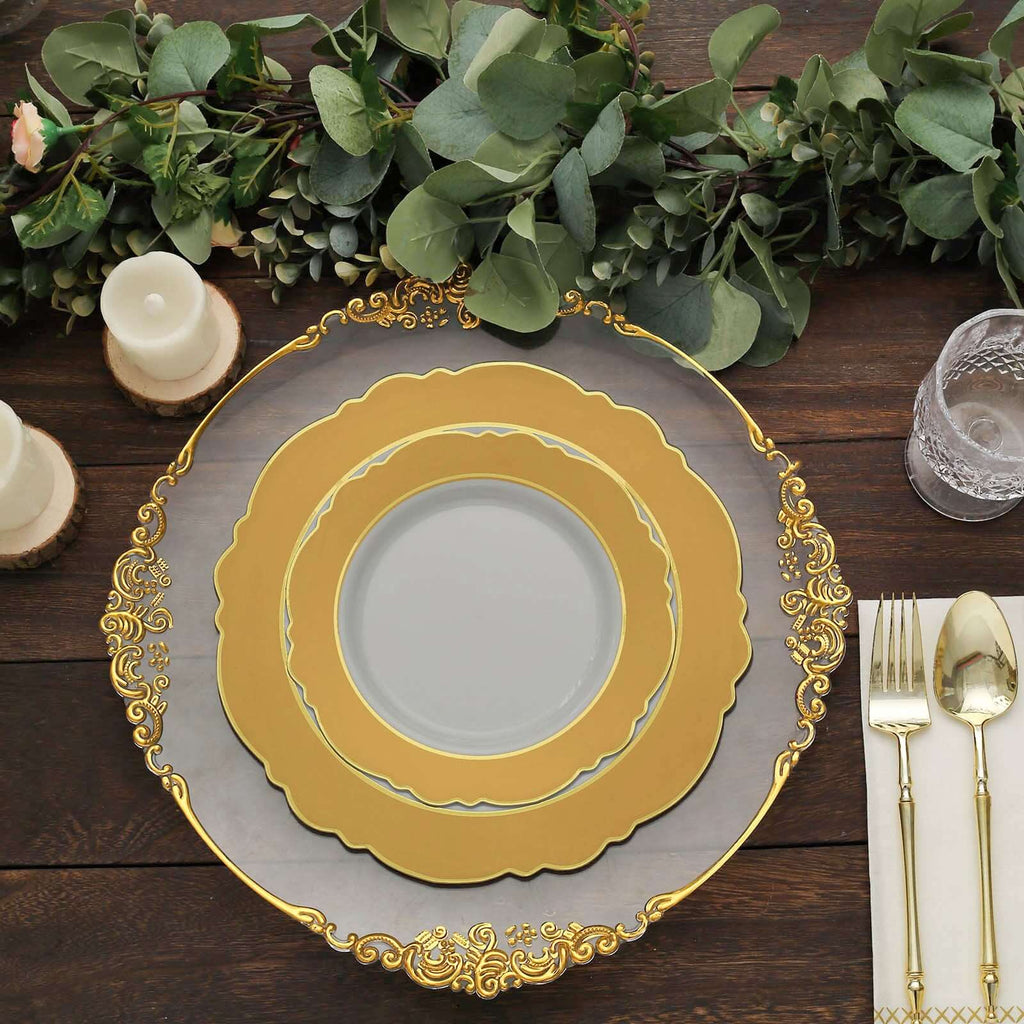 Blossom Plastic 8" Salad Plates White/Gold | TableclothsFactory