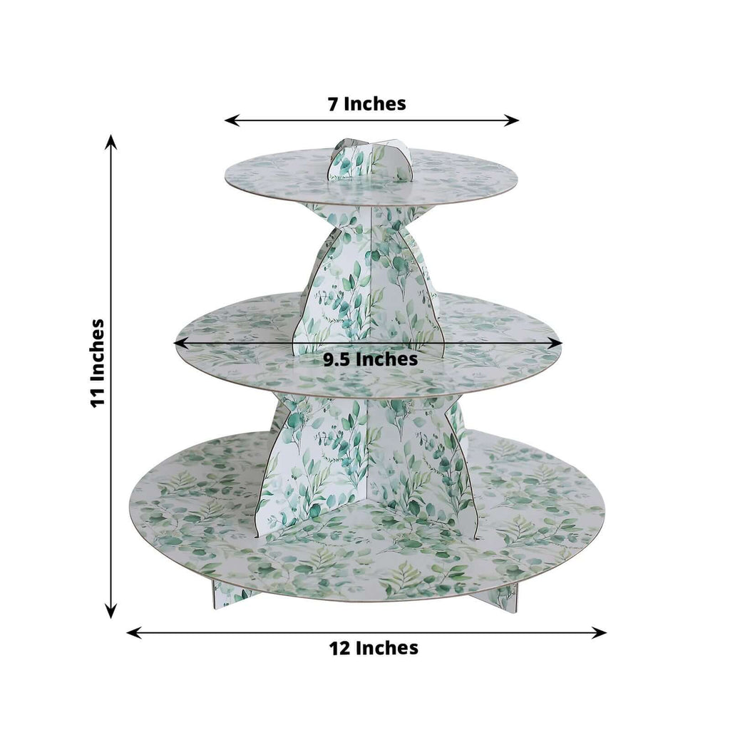 3-Tier Cardboard Cupcake Stand 11" White Green | TableclothsFactory