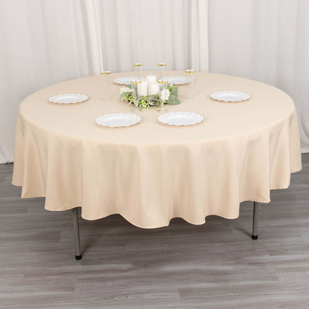Premium Polyester Tablecloth 90" Beige | TableclothsFactory