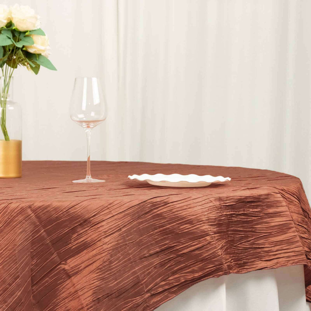 Crinkle Taffeta Overlay 72"x72" Terracotta | TableclothsFactory