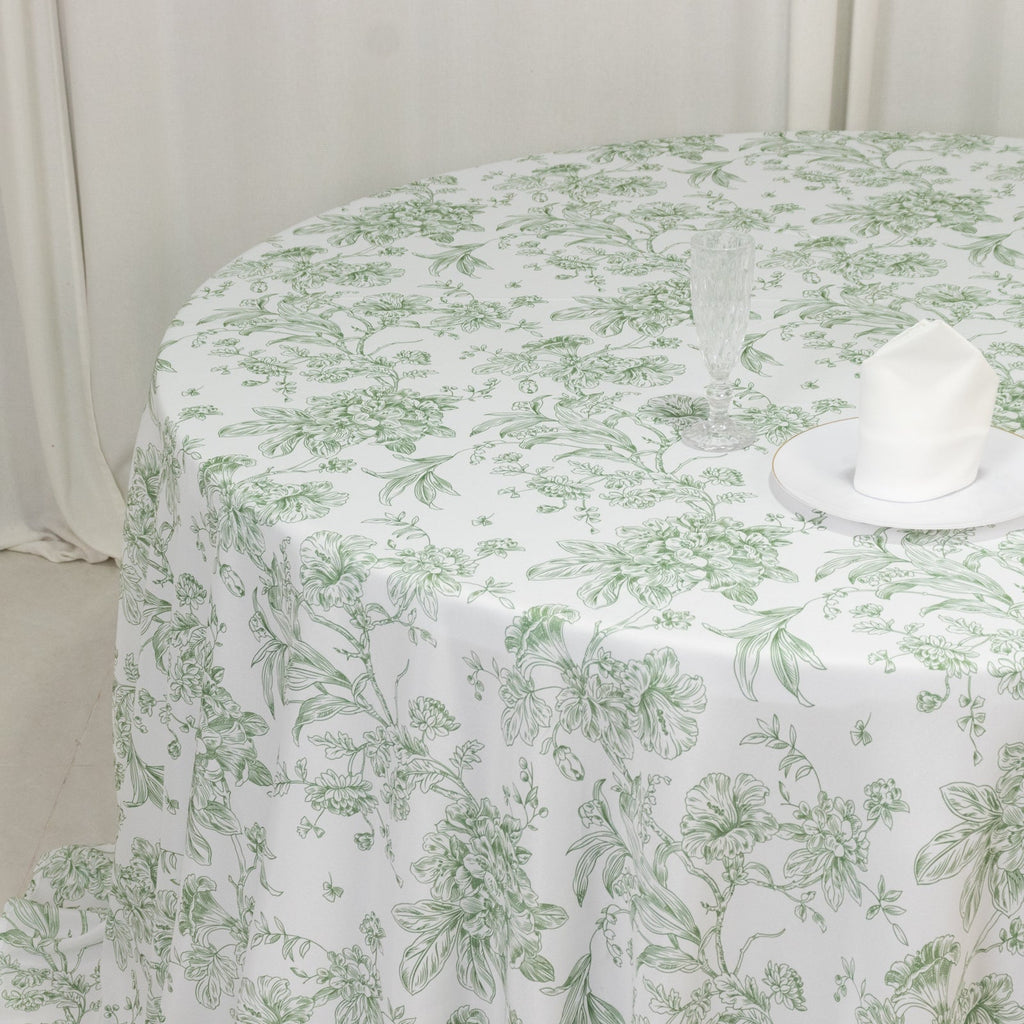 Polyester 132" Tablecloth Sage Toile | TableclothsFactory