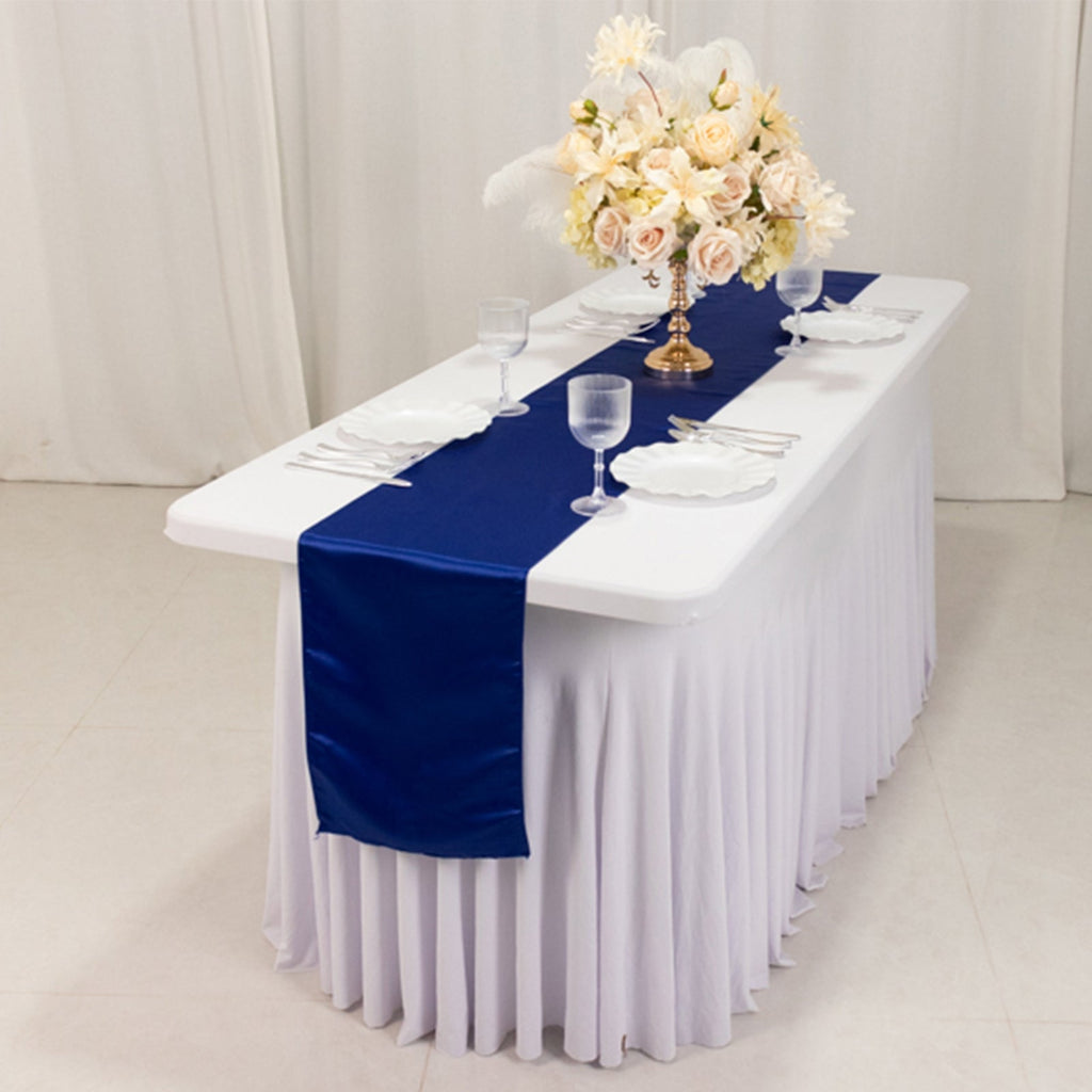 Lamour Satin Table Runner 12"x108" Royal Blue | TableclothsFactory
