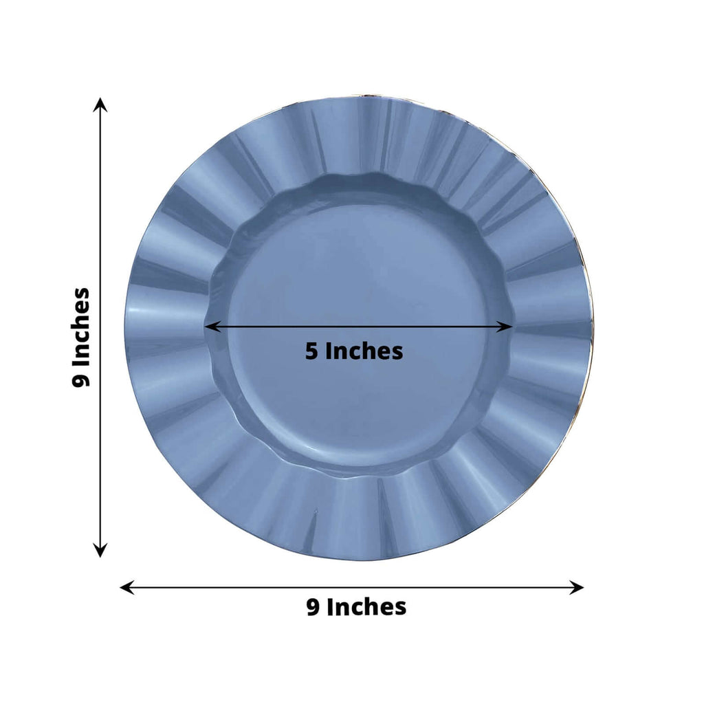 Ruffled Rim Plastic 9" Dinner Plates Ocean Blue/Gold | TableclothsFactory