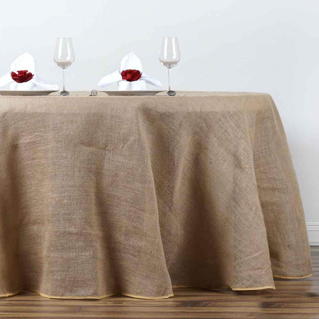 Burlap Round Tablecloth 108" Natural | TableclothsFactory