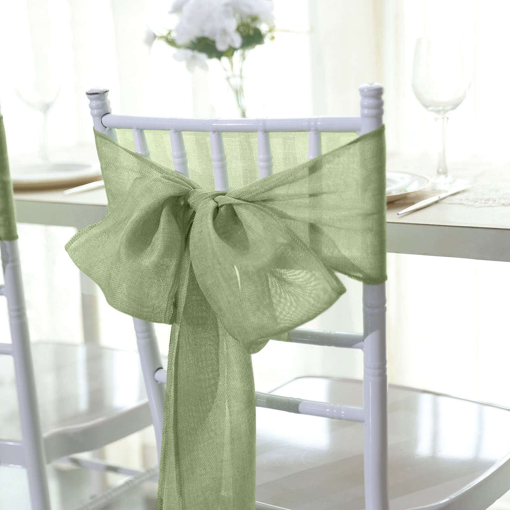 Faux Burlap Chair Sashes 6"x108" Sage Green | TableclothsFactory
