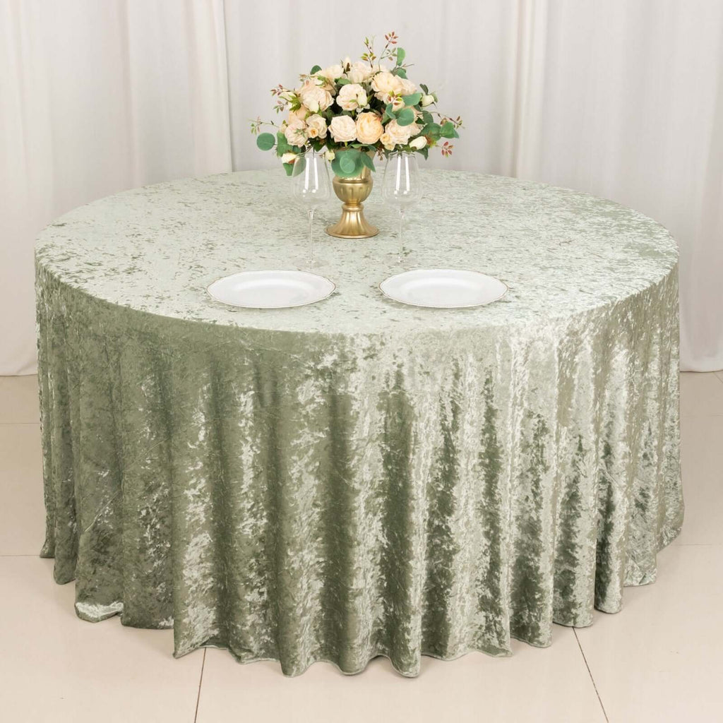 Crushed Velvet Tablecloth 120" Sage Green | TableclothsFactory