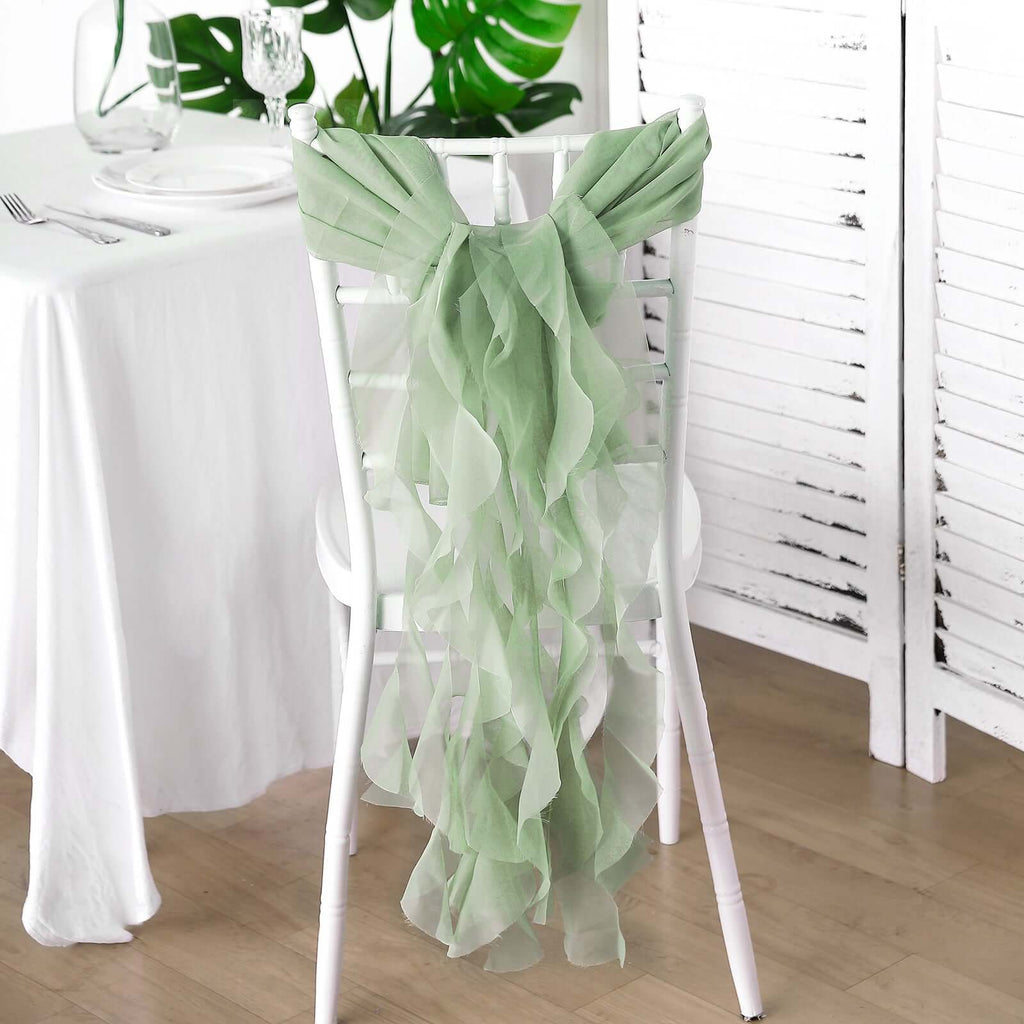 Chiffon Curly Chair Sash Sage Green | TableclothsFactory