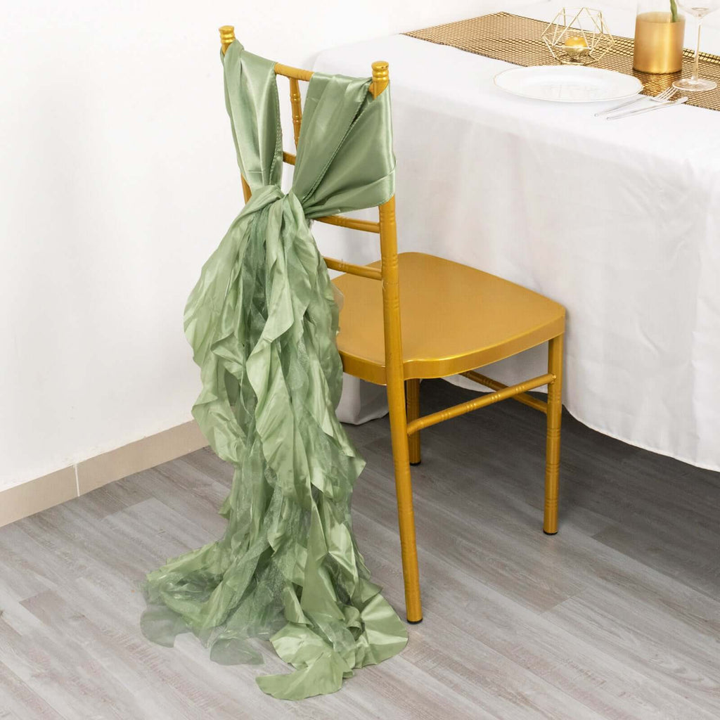 Curly Chiffon Satin Sashes Sage Green | TableclothsFactory