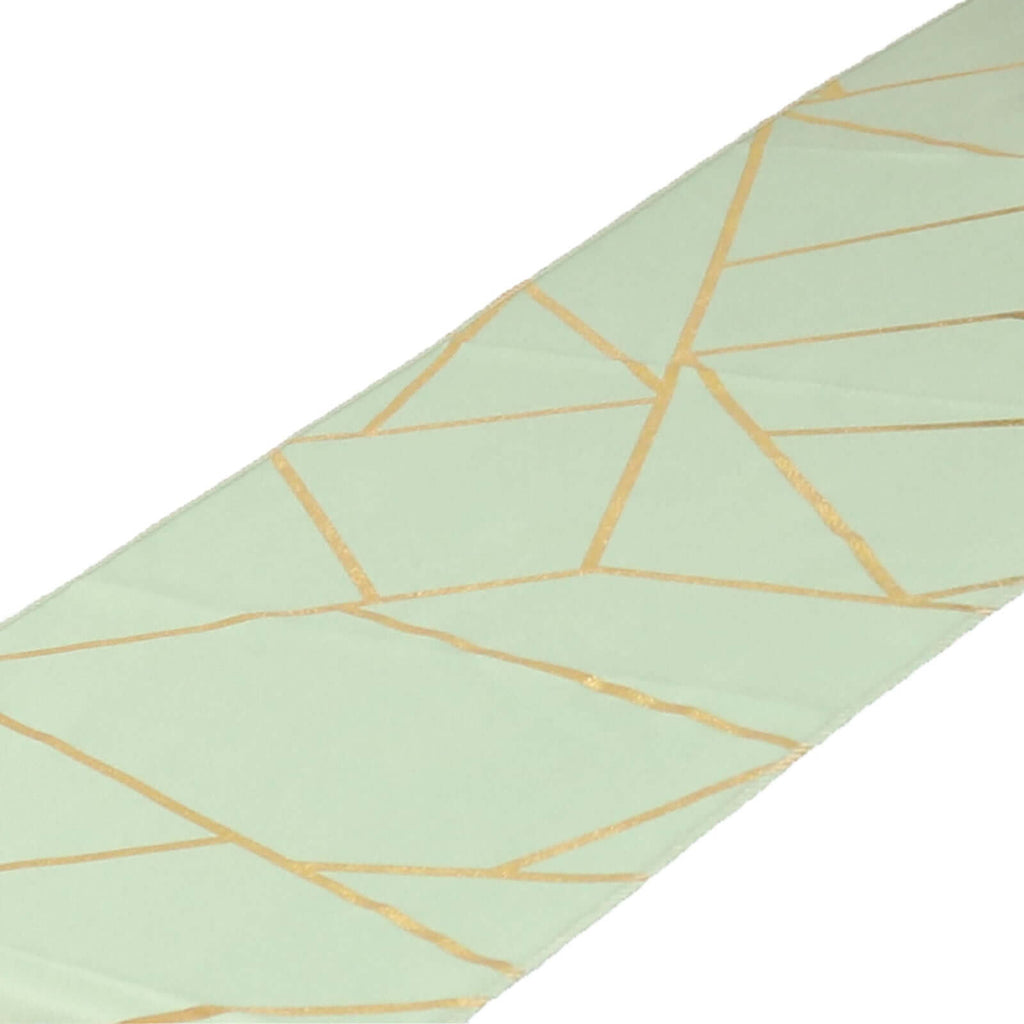 Geometric Polyester Table Runner 9ft Sage Green | TableclothsFactory
