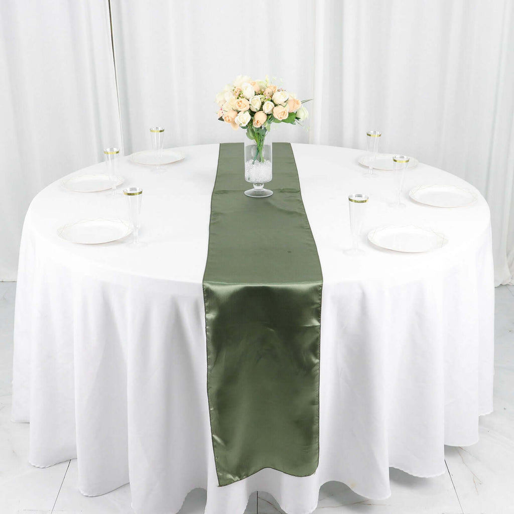 Satin Table Runner 12"x108" Dusty Sage Green | TableclothsFactory