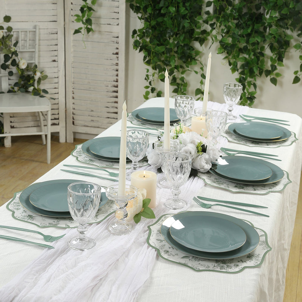 Sage Green Floral 13" Round Table Mats | TableclothsFactory