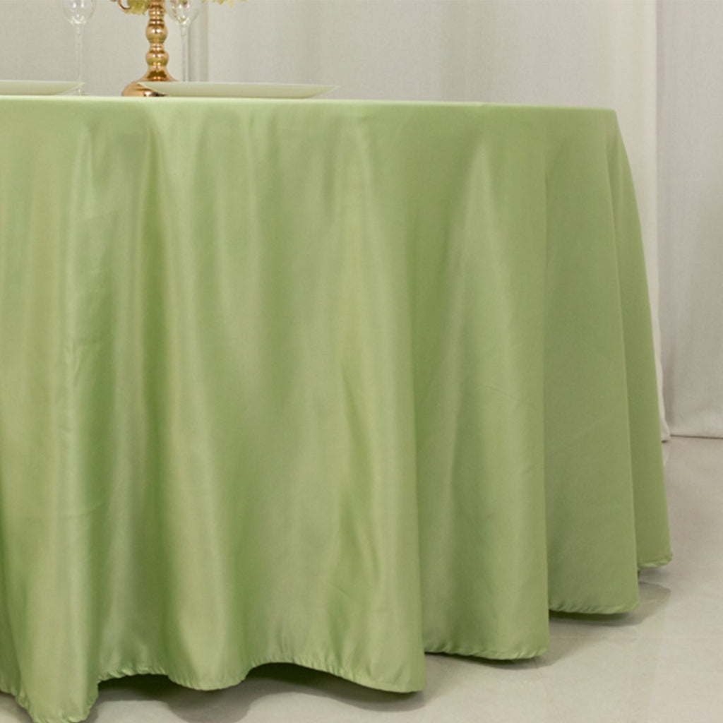 Lamour Satin Round Tablecloth 120" Sage Green | TableclothsFactory