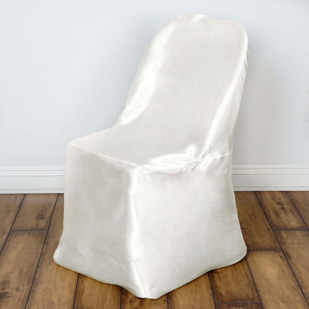 Satin Folding Chair Covers Ivory | TableclothsFactory