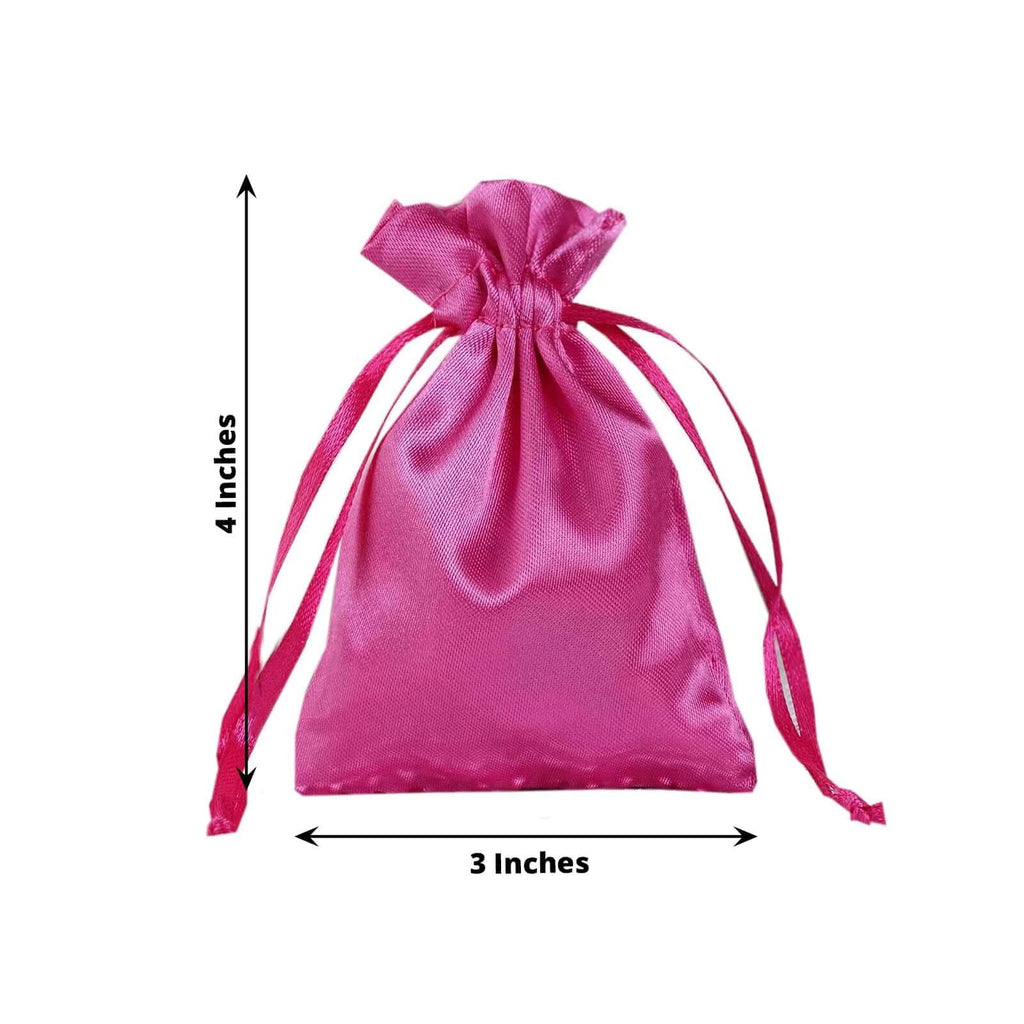 Fuchsia Satin Drawstring Gift Bags 12 Pack | TableclothsFactory