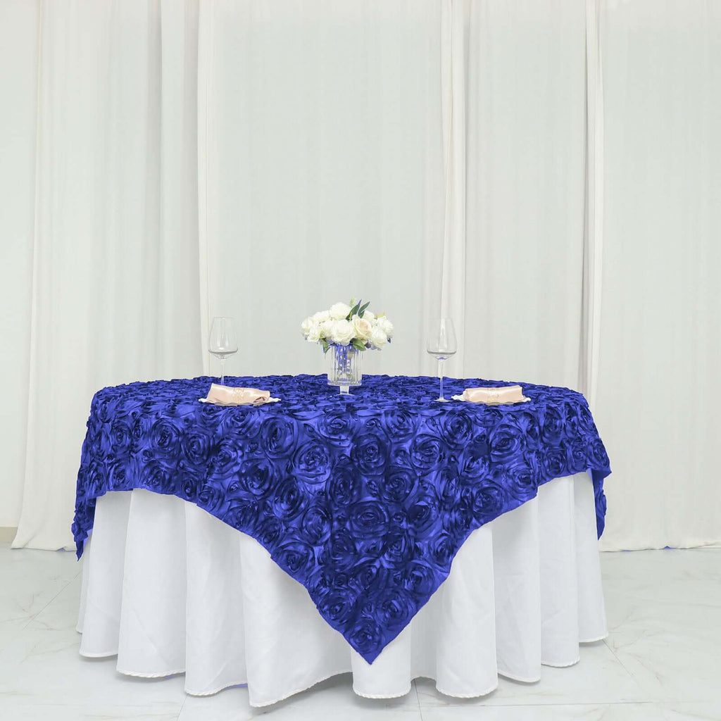 Rosette Satin Overlay 72"x72" Royal Blue | TableclothsFactory