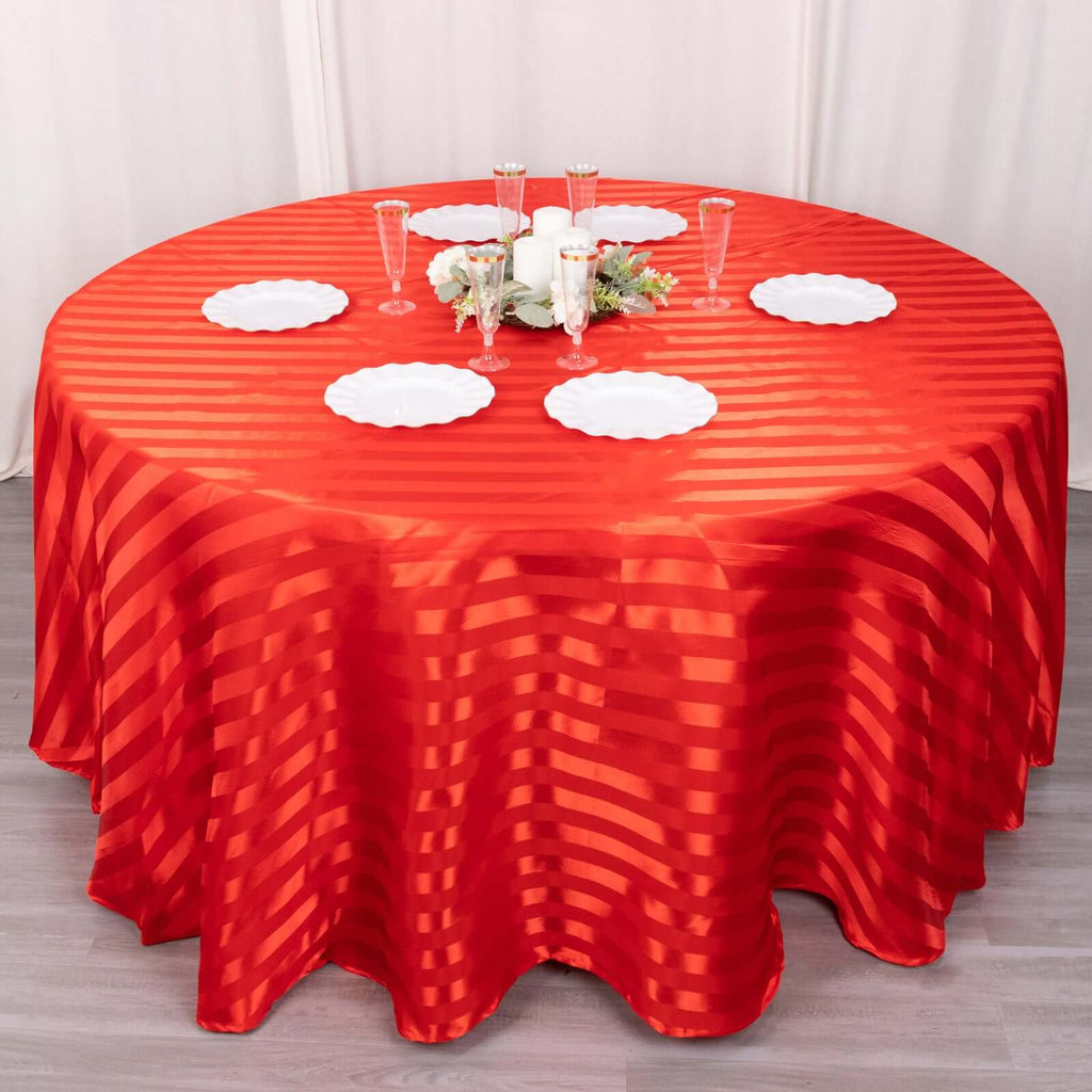 Satin Stripe Round Tablecloth 120" Red | TableclothsFactory