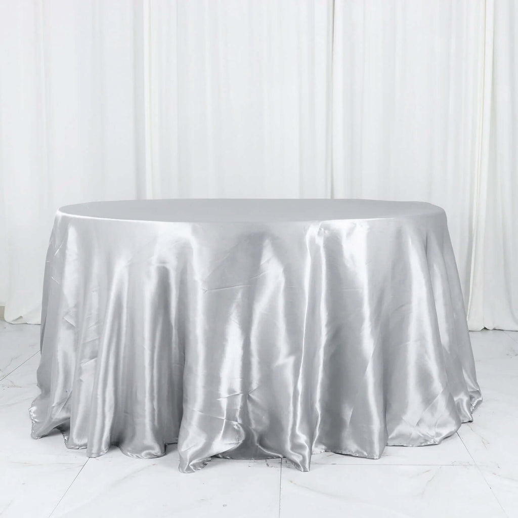 Satin Round Tablecloth 132" Silver | TableclothsFactory