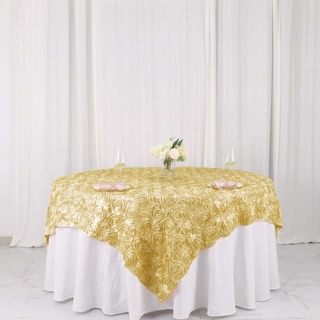 Rosette Satin Overlay 72"x72" Champagne | TableclothsFactory