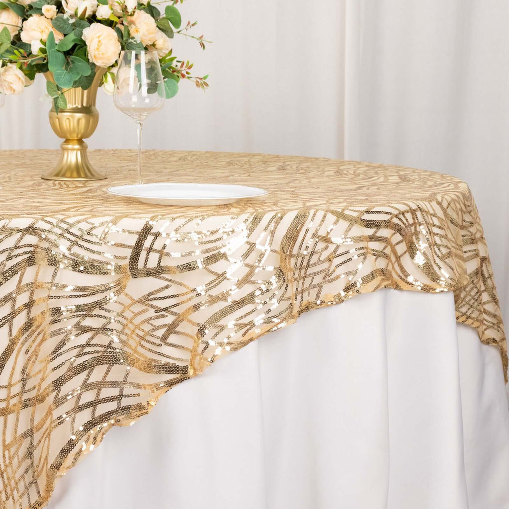 Wave Mesh Overlay 72"x72" Champagne | TableclothsFactory