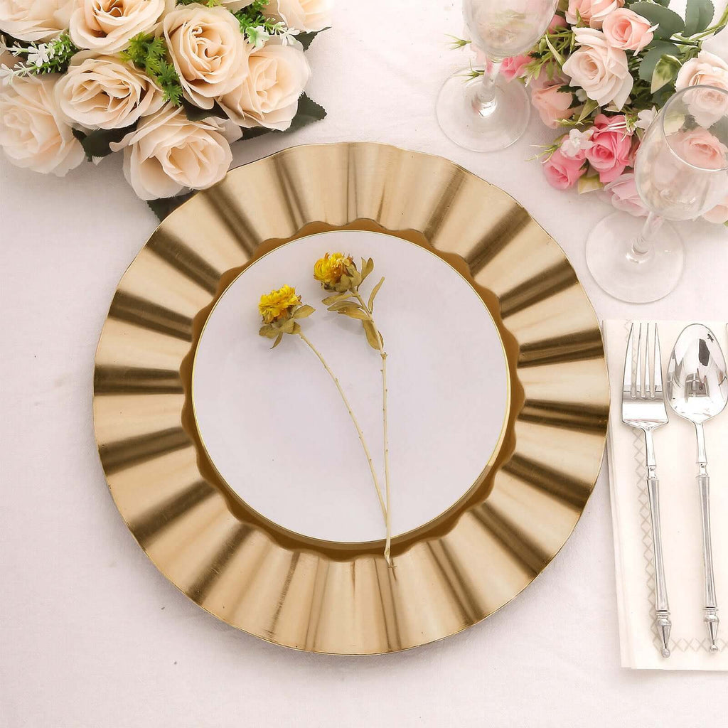 Gold Scalloped Rim Acrylic Charger Plates 13" | TableclothsFactory
