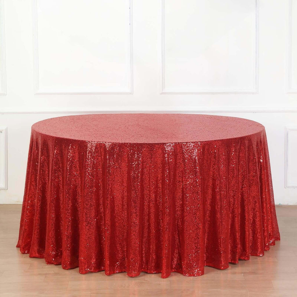 Sequin Round Tablecloth 136" Red by TableclothsFactory.com
