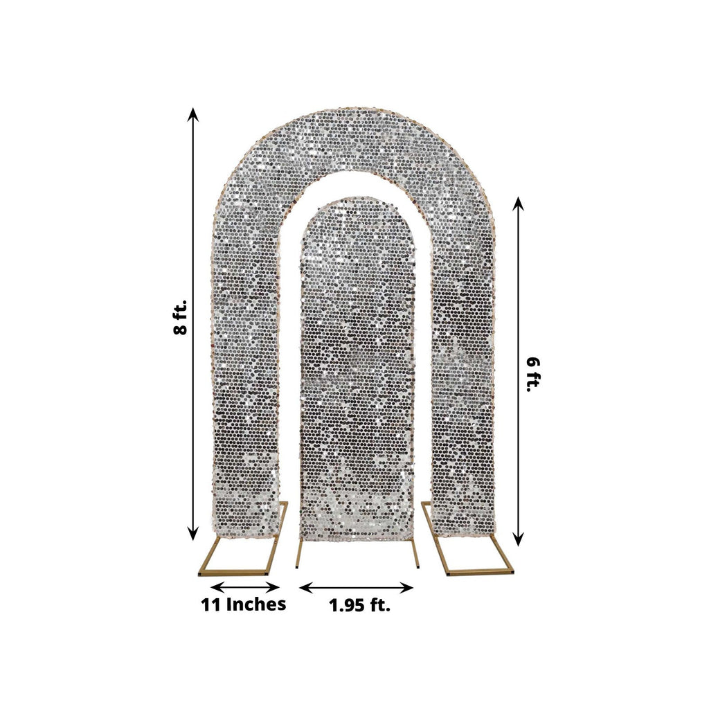 Silver Sequin Arch Covers 6ft, 8ft | TableclothsFactory