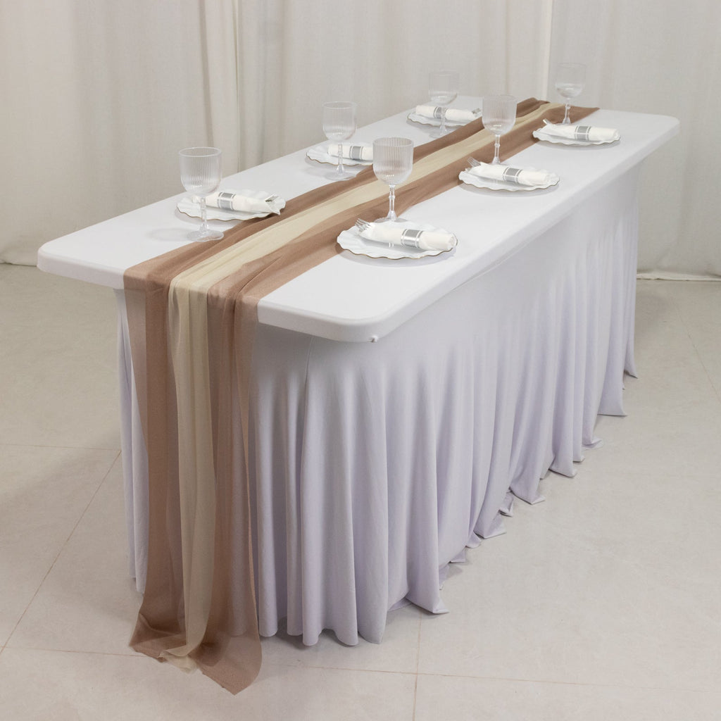 20-Pack 9ft Sheer Table Runners – Taupe/Beige Shimmer Sheer Drapes, Wr