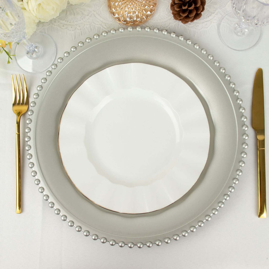 Beaded Rim Acrylic Charger Plates Silver 13" | TableclothsFactory