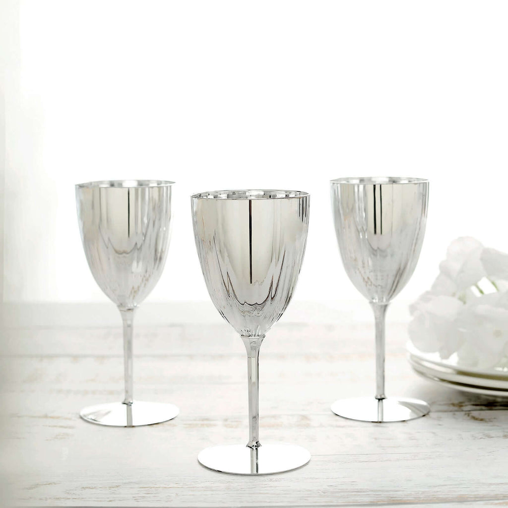 Plastic Wine Glasses Metallic Silver 8oz | TableclothsFactory