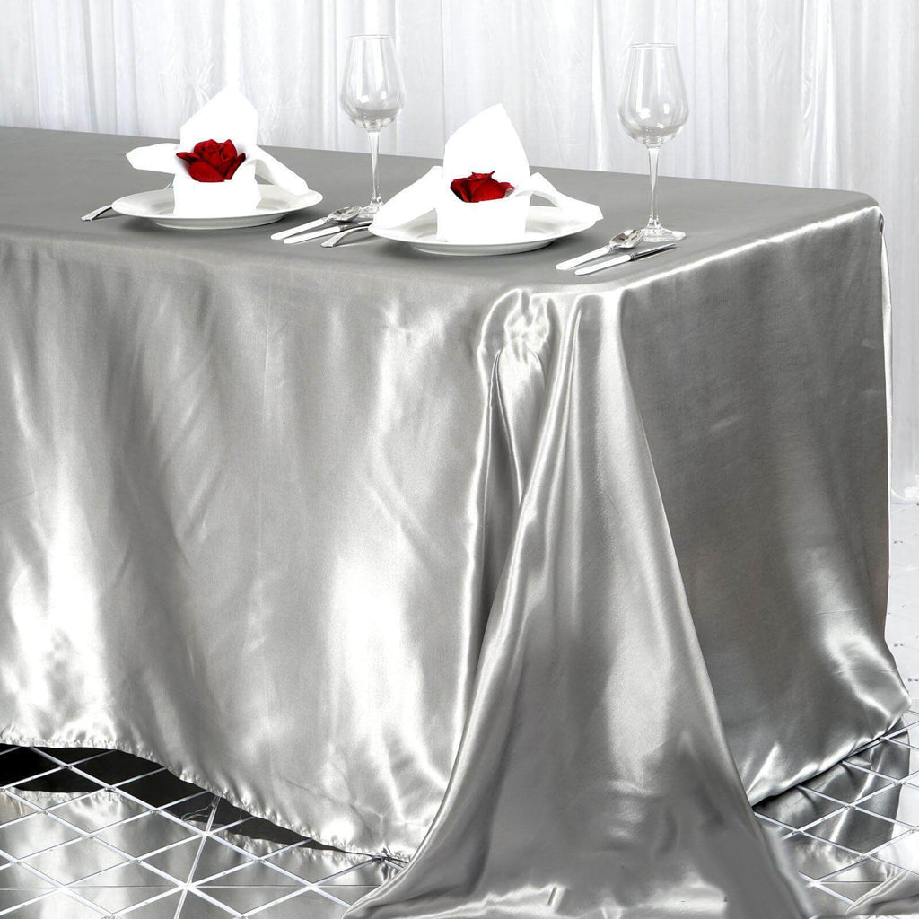 Satin Rectangle Tablecloth 90"x156" Silver | TableclothsFactory