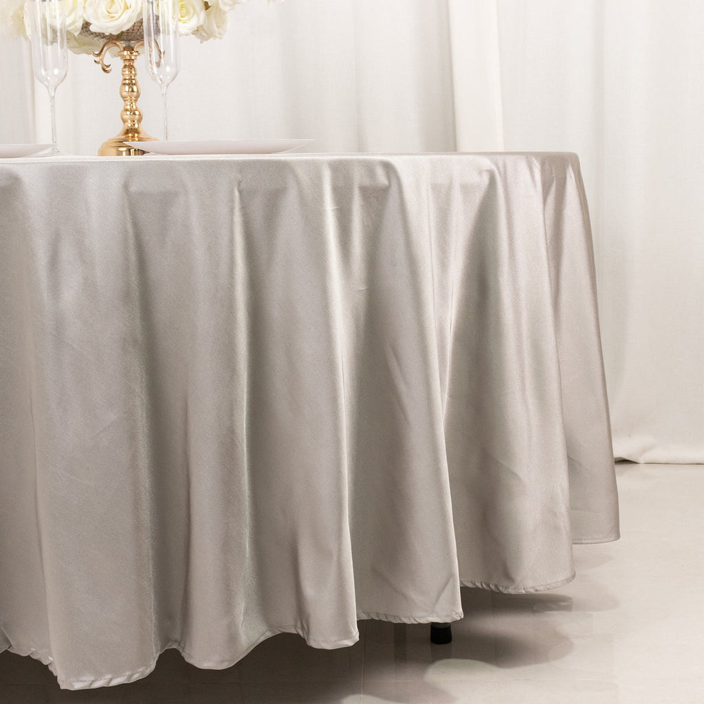 Premium Scuba Round Tablecloth 108" Silver | TableclothsFactory