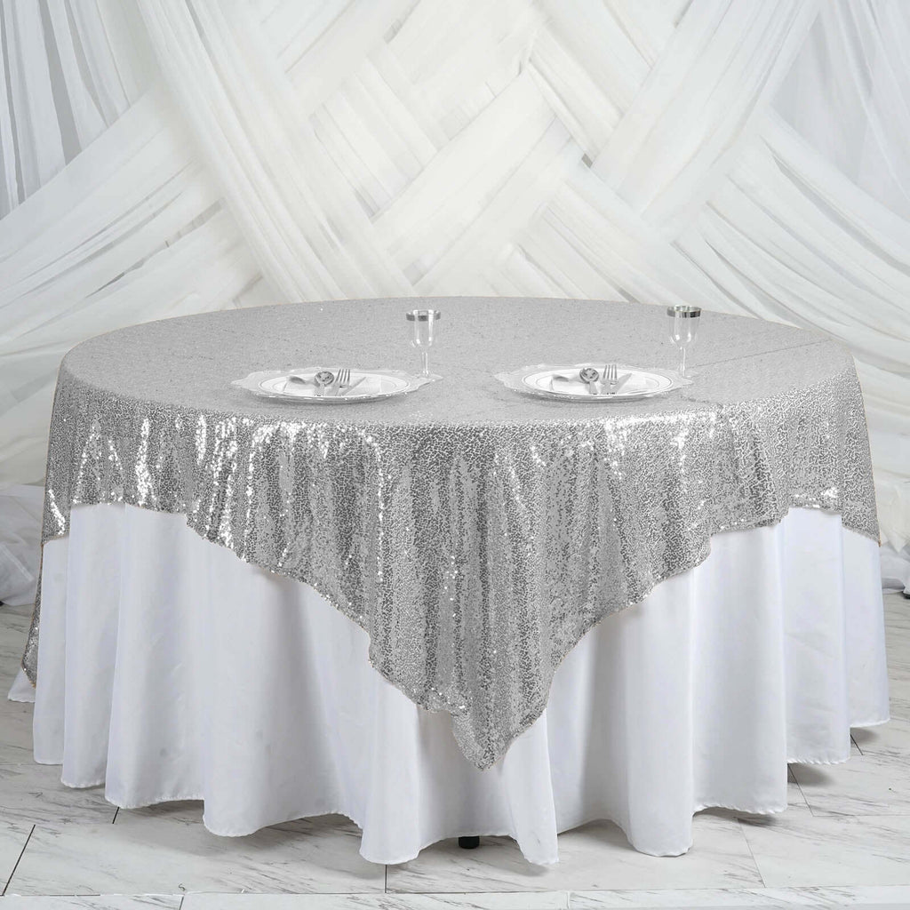 Sequin Overlay 90"x90" Silver | TableclothsFactory