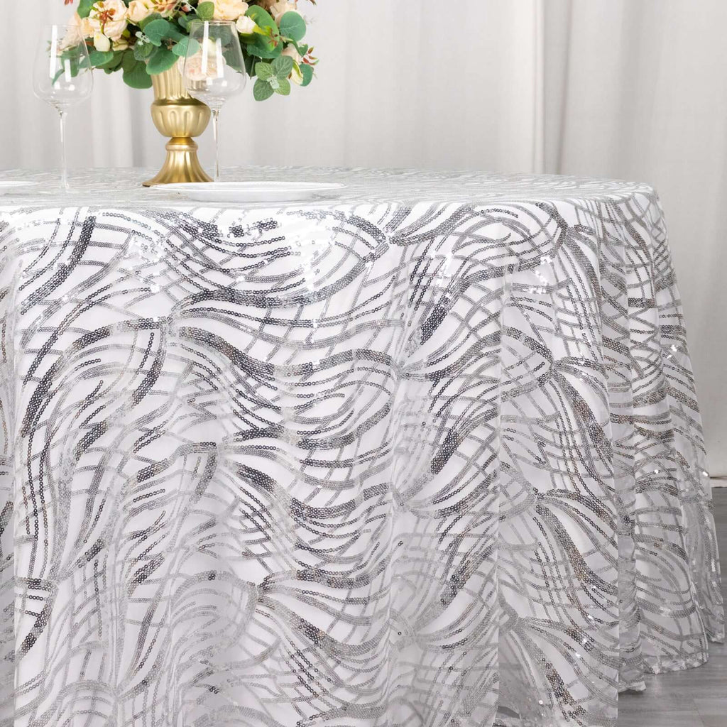 Sequins Tablecloth 120" Silver | TableclothsFactory