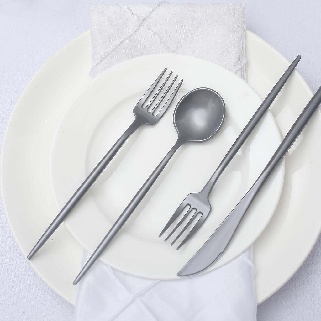 50 Pack Silver Heavy Duty Plastic Silverware Set | TableclothsFactory