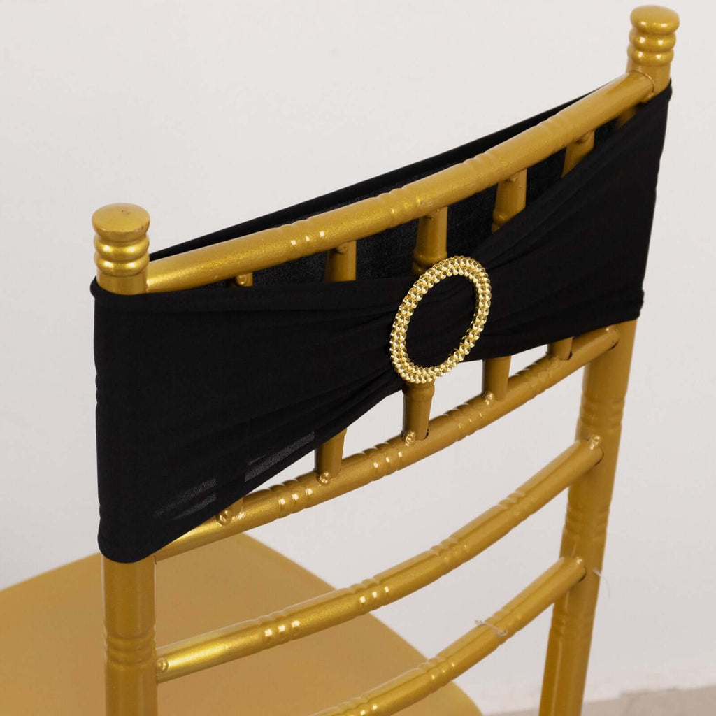 Spandex Chair Sash Sashes 5"x14" Black/Gold by TableclothsFactory.com