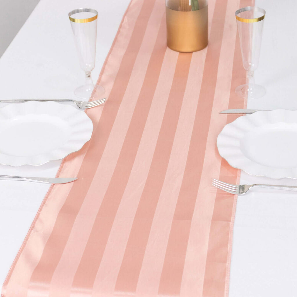 Satin Stripe Runner 12"x108" Dusty Rose | TableclothsFactory