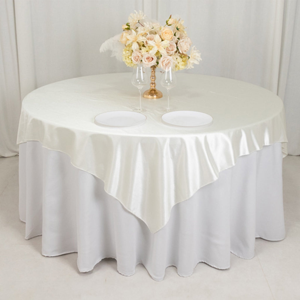 Premium Scuba Square Overlay 70"x70" Pearl White | TableclothsFactory