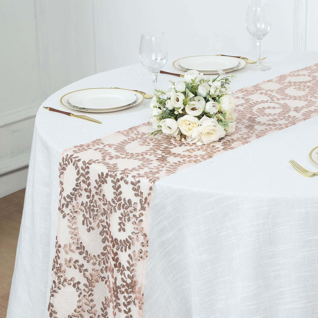 Sequin Mesh Table Runner 12"x108" Rose Gold | TableclothsFactory