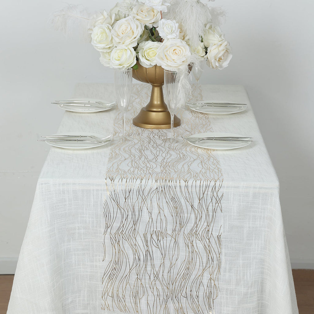 Organza Table Runners 12"x108" Gold Wave | TableclothsFactory