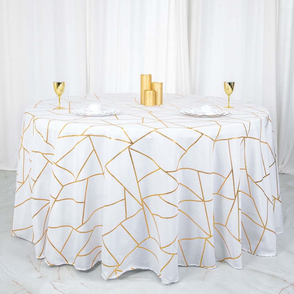 Polyester Tablecloth Gold Foil 120" White | TableclothsFactory
