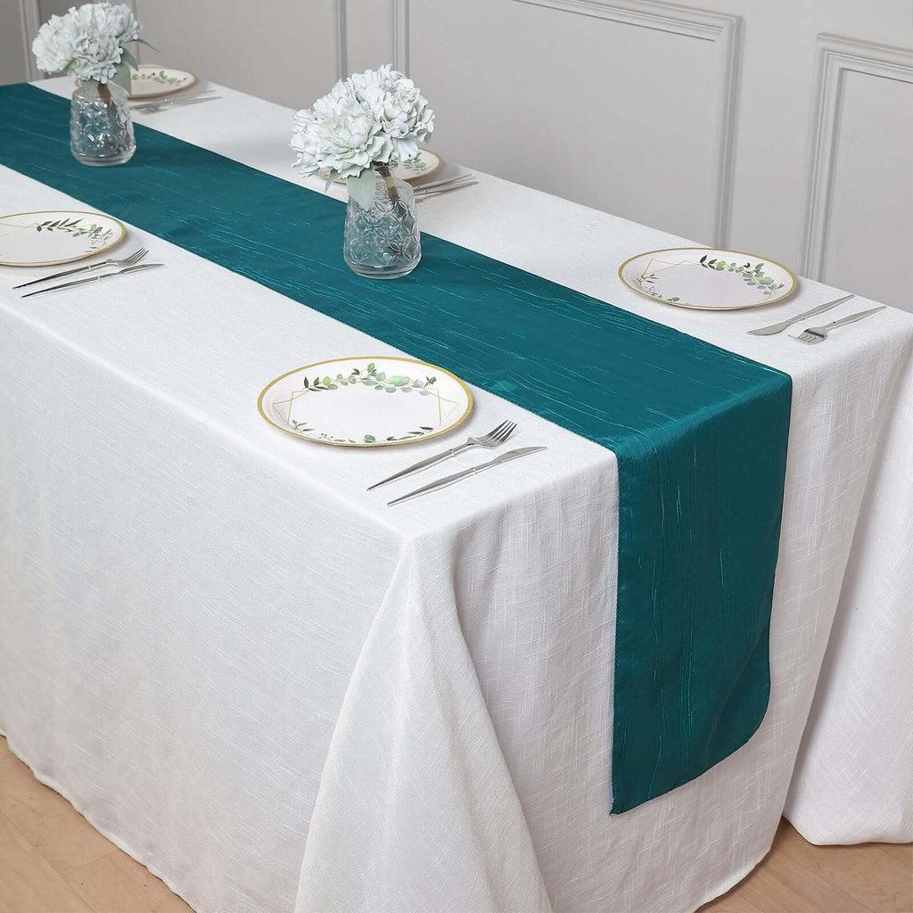 Accordion Crinkle Table Runner 12"x108" Teal | TableclothsFactory