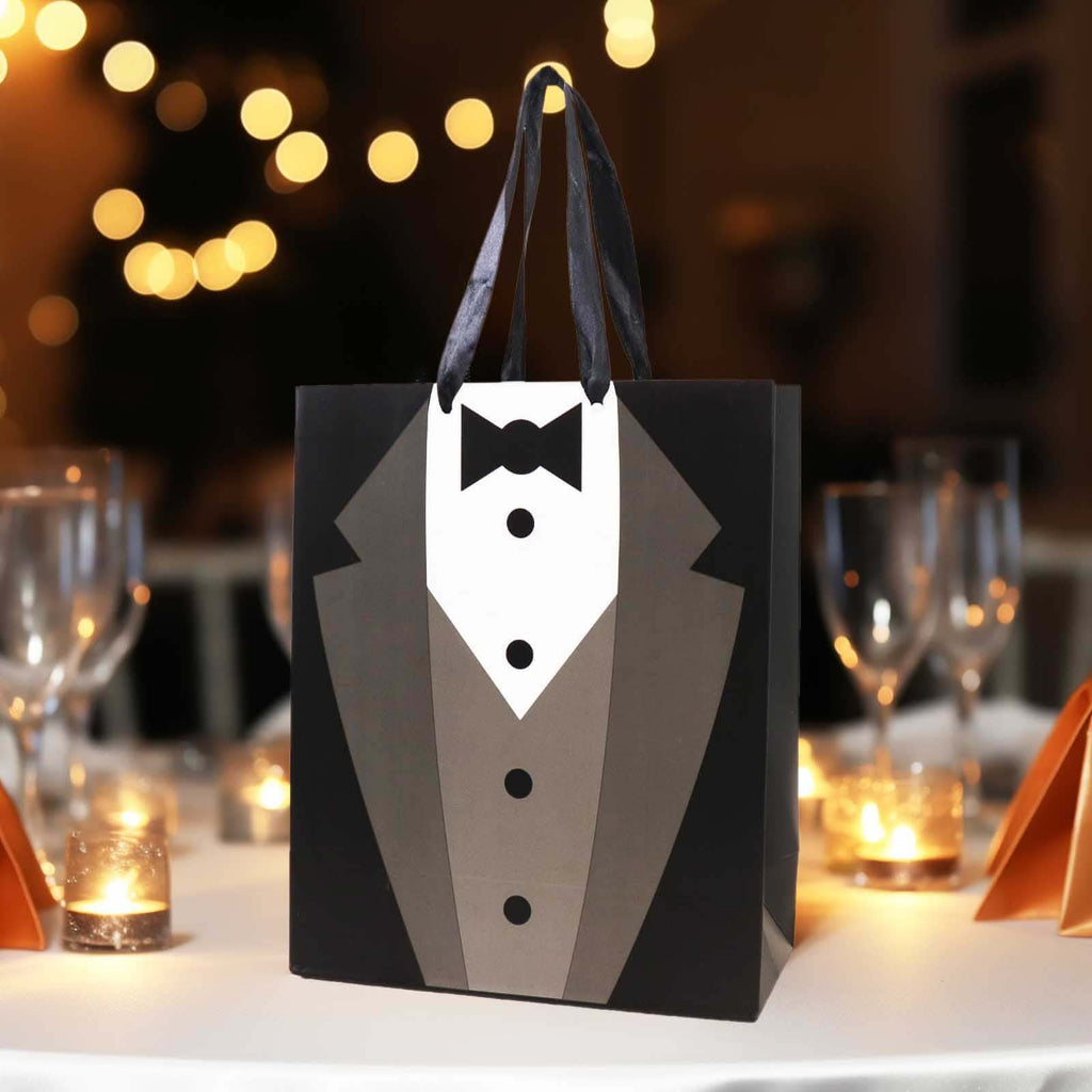 12 Pack Tuxedo Paper Party Favor Bags | TableclothsFactory