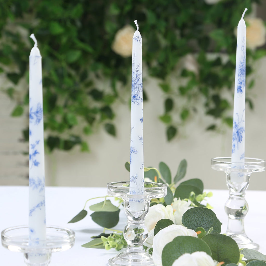 White Blue French Toile Wax Candles | TableclothsFactory
