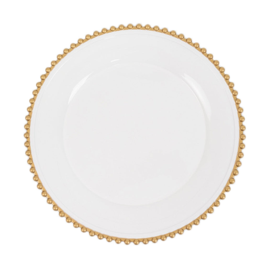 Beaded Rim Acrylic Charger Plates White/Gold 13" | TableclothsFactory